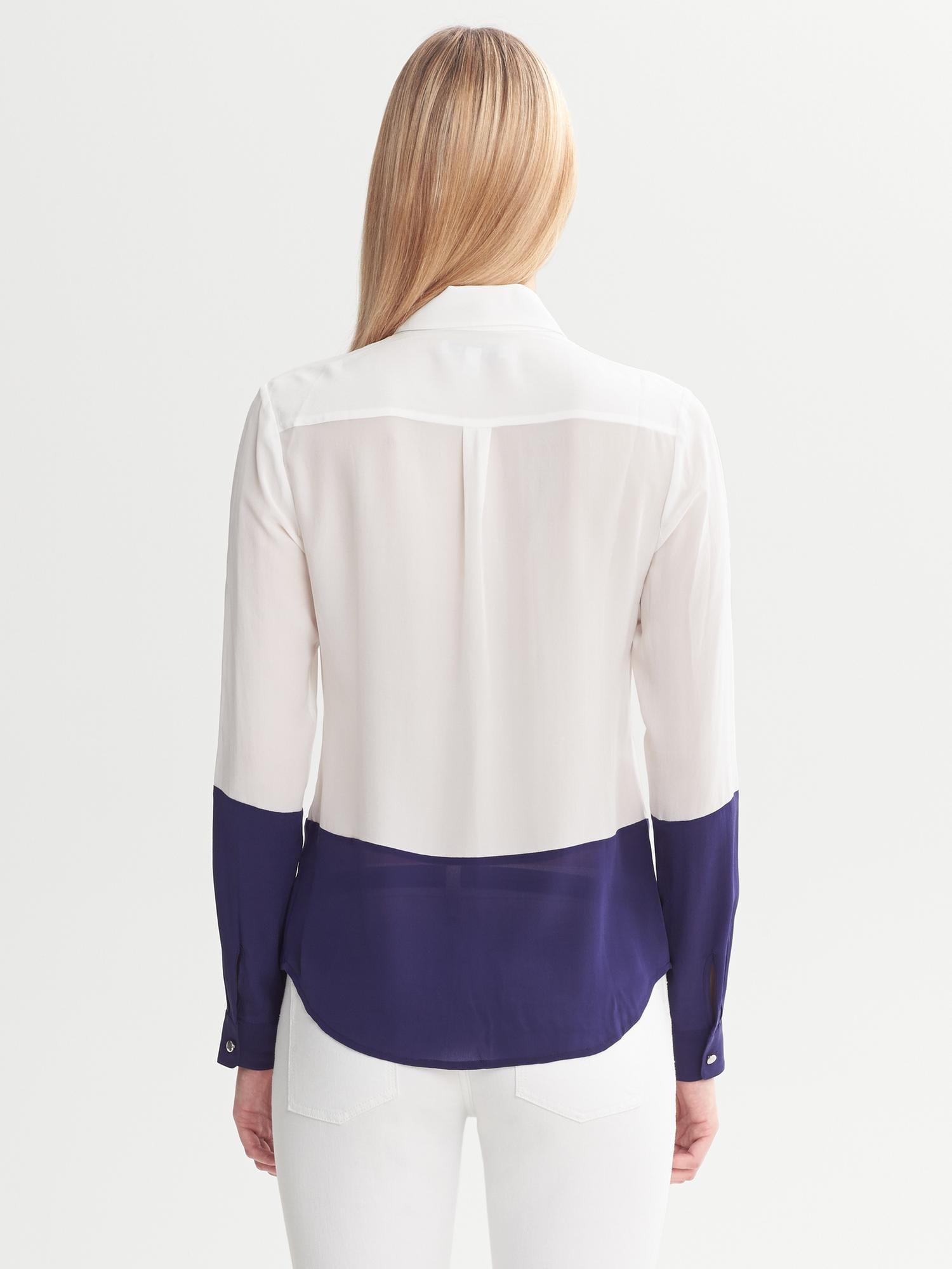 White Colorblock Silk Blouse | Banana Republic