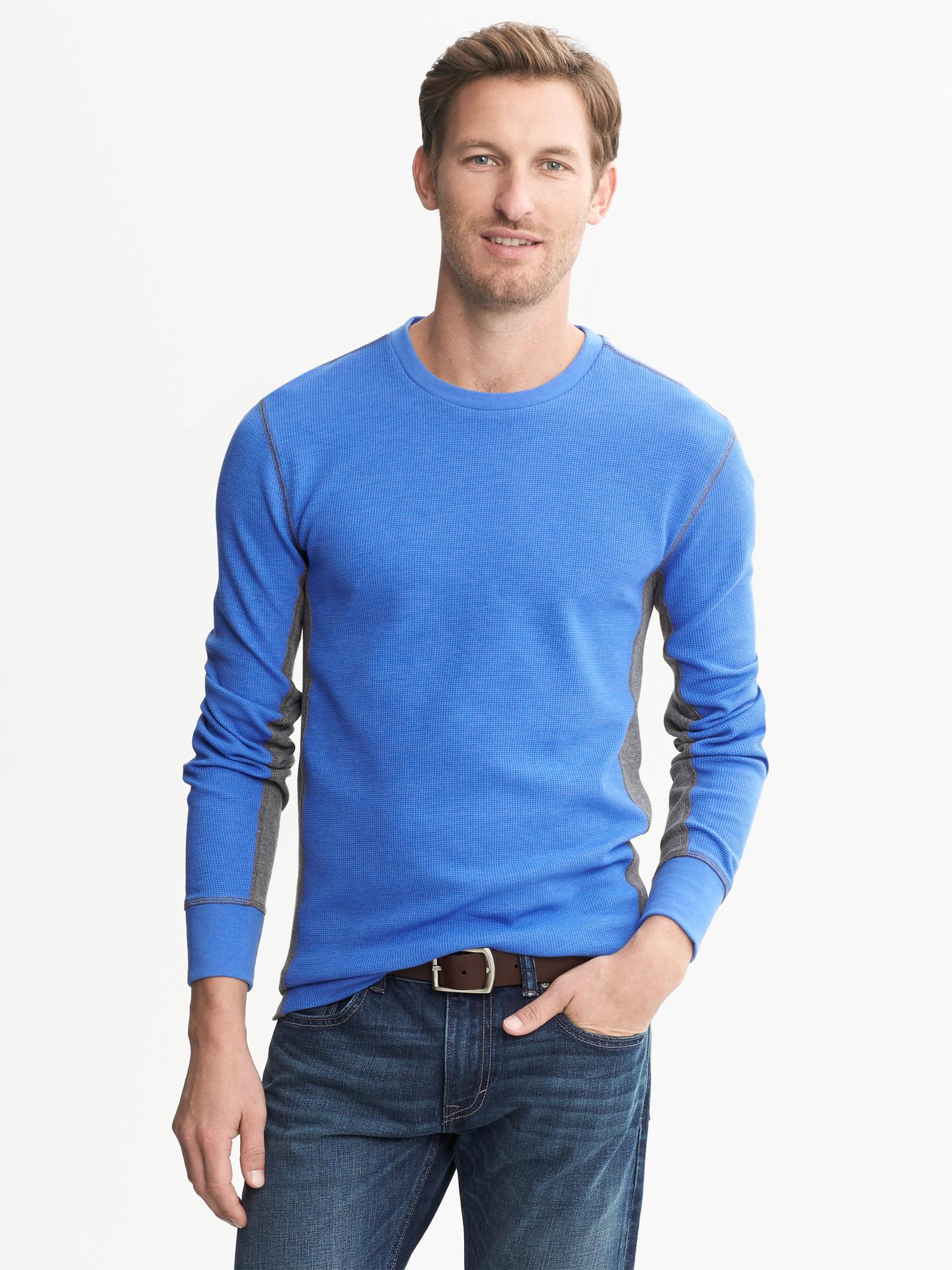 Pieced Stripe Waffle-Knit Crew | Banana Republic
