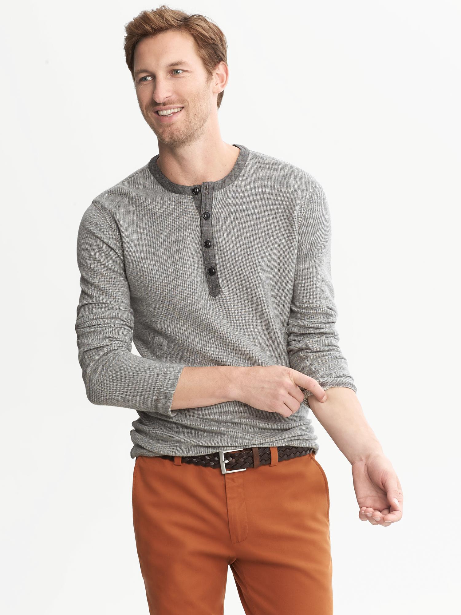 Heritage Contrast-Trim Textured Henley | Banana Republic