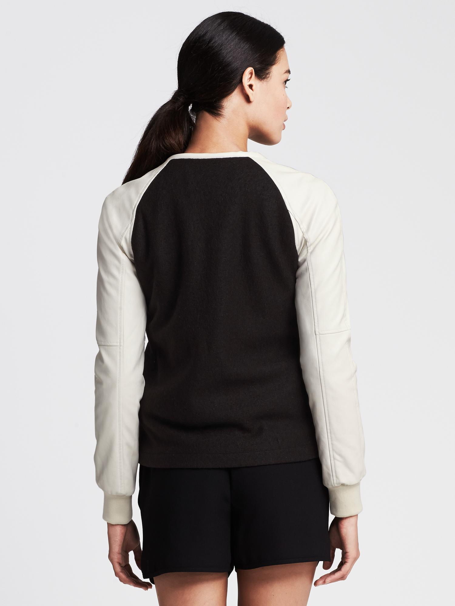 Faux-Leather Trim Varsity Jacket | Banana Republic