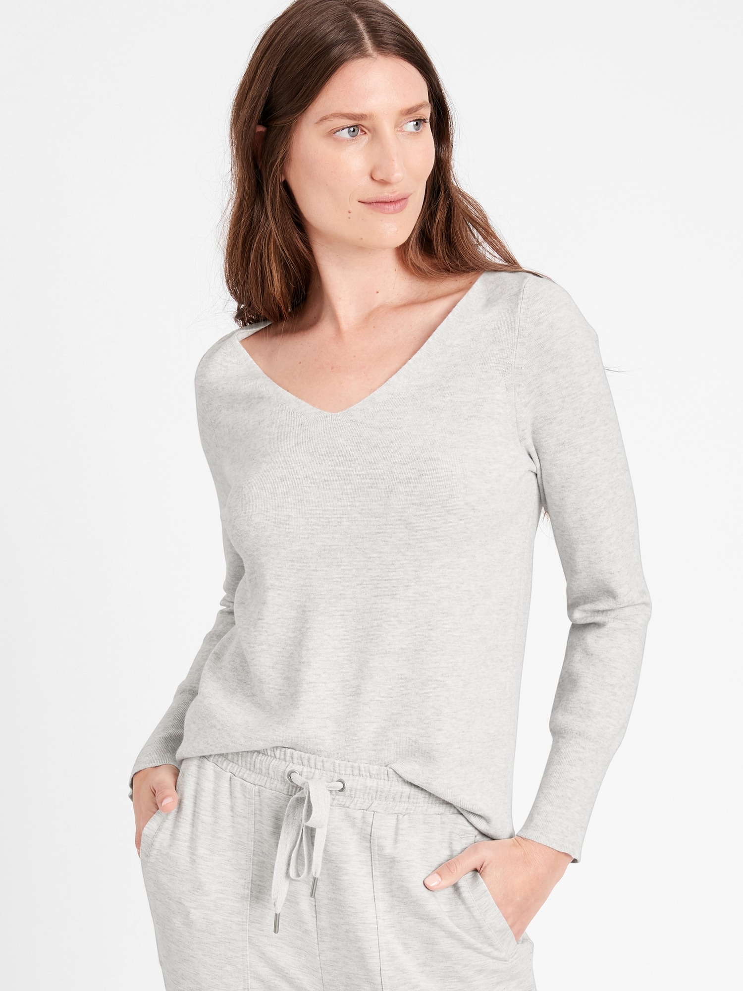Wide V-Neck Sweater Top | Banana Republic