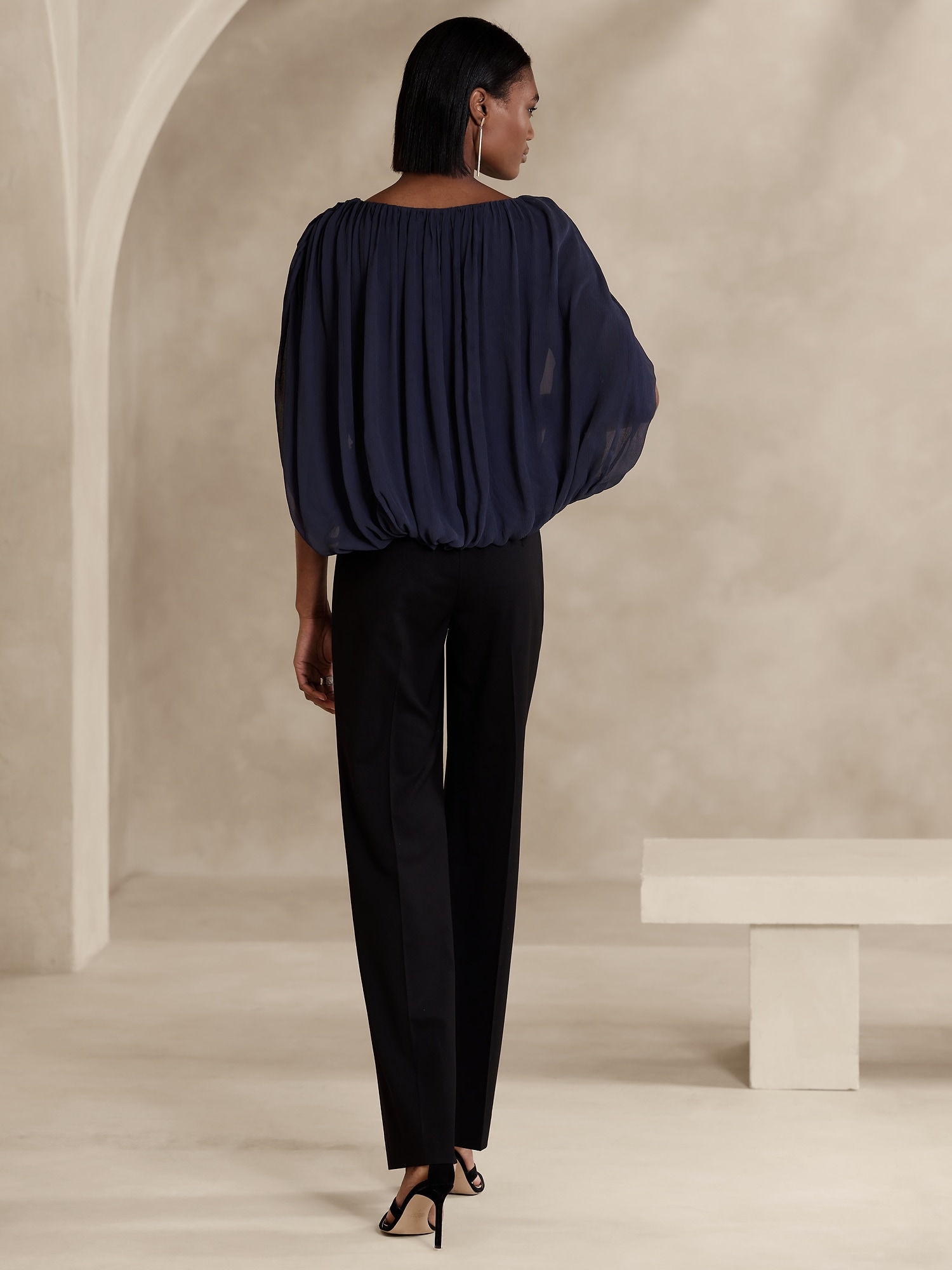 Aveline Crinkle Silk Top | Banana Republic