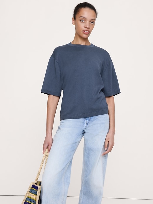 Larkspur Cotton-Silk Sweater Tee | Banana Republic